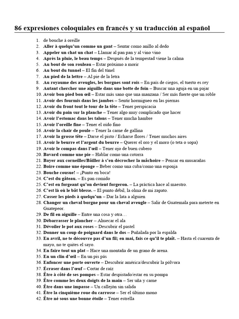 3 - Expresiones Coloquiales en Francés y Su Traducción Al Español | PDF 3 - Expresiones Coloquiales en Francés y Su Traducción Al Español | PDF