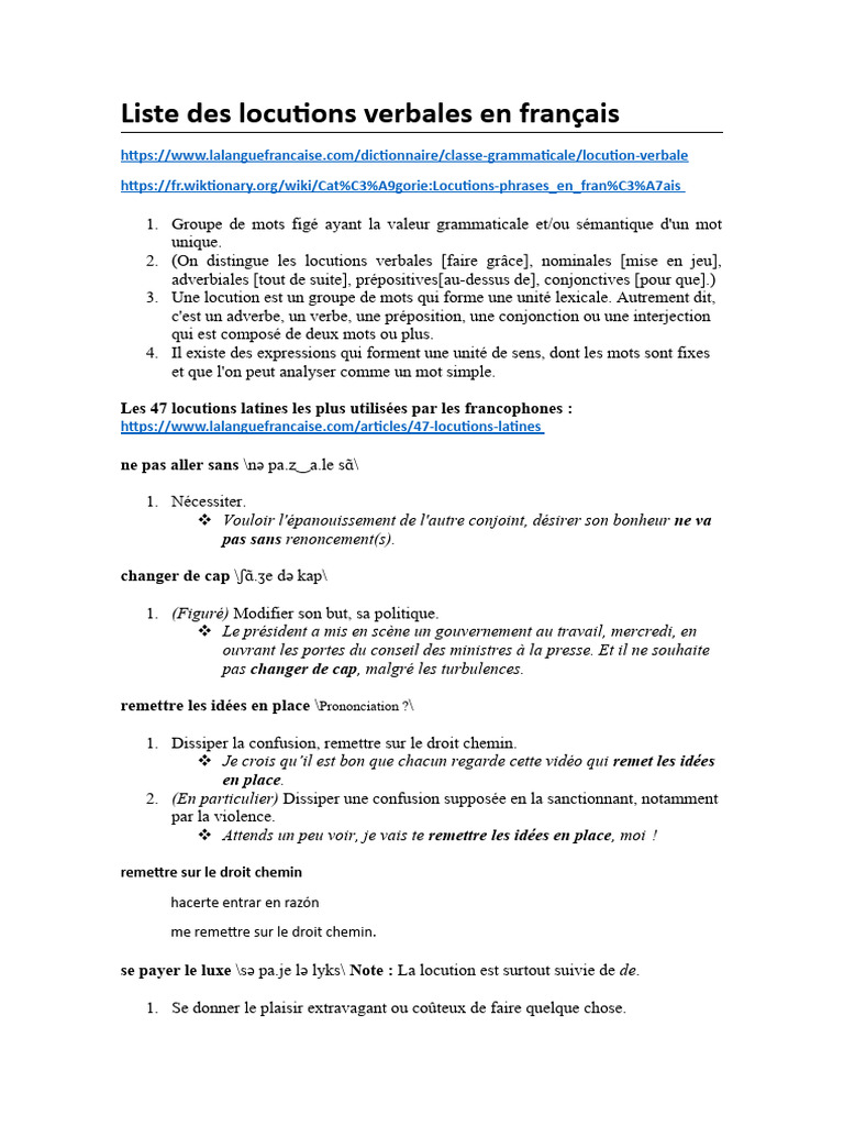 4_Liste des locutions verbales en français | PDF