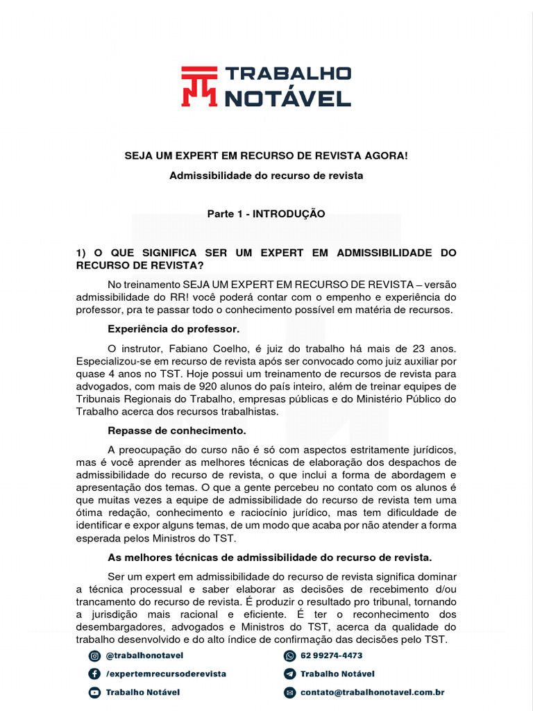 PDF Seja Um Expert em Recurso de Revista Versao TRT 5 | PDF