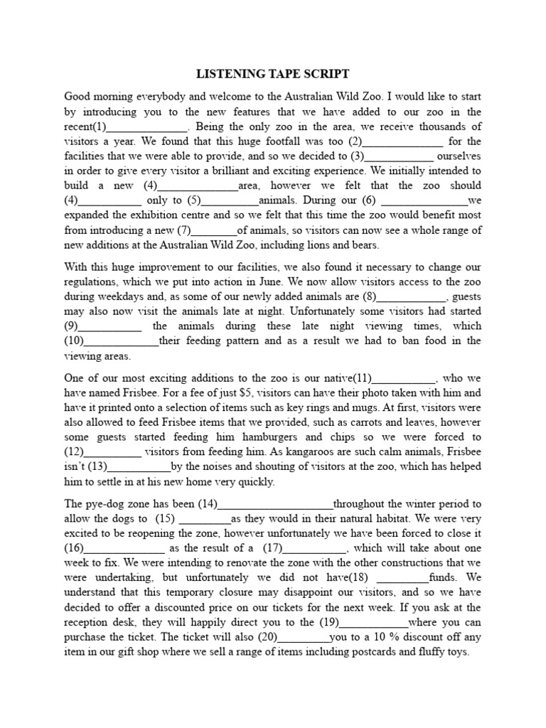 Listening Tape Script - Practice | PDF | Zoo