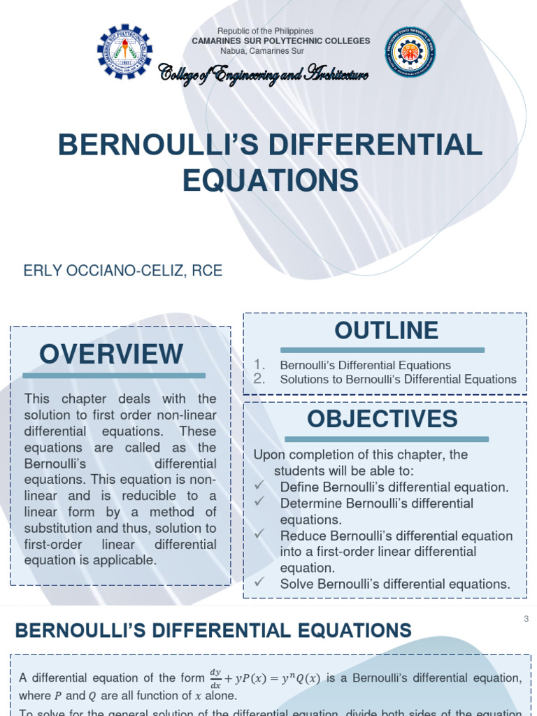 Bernoullis Differential Equations | PDF