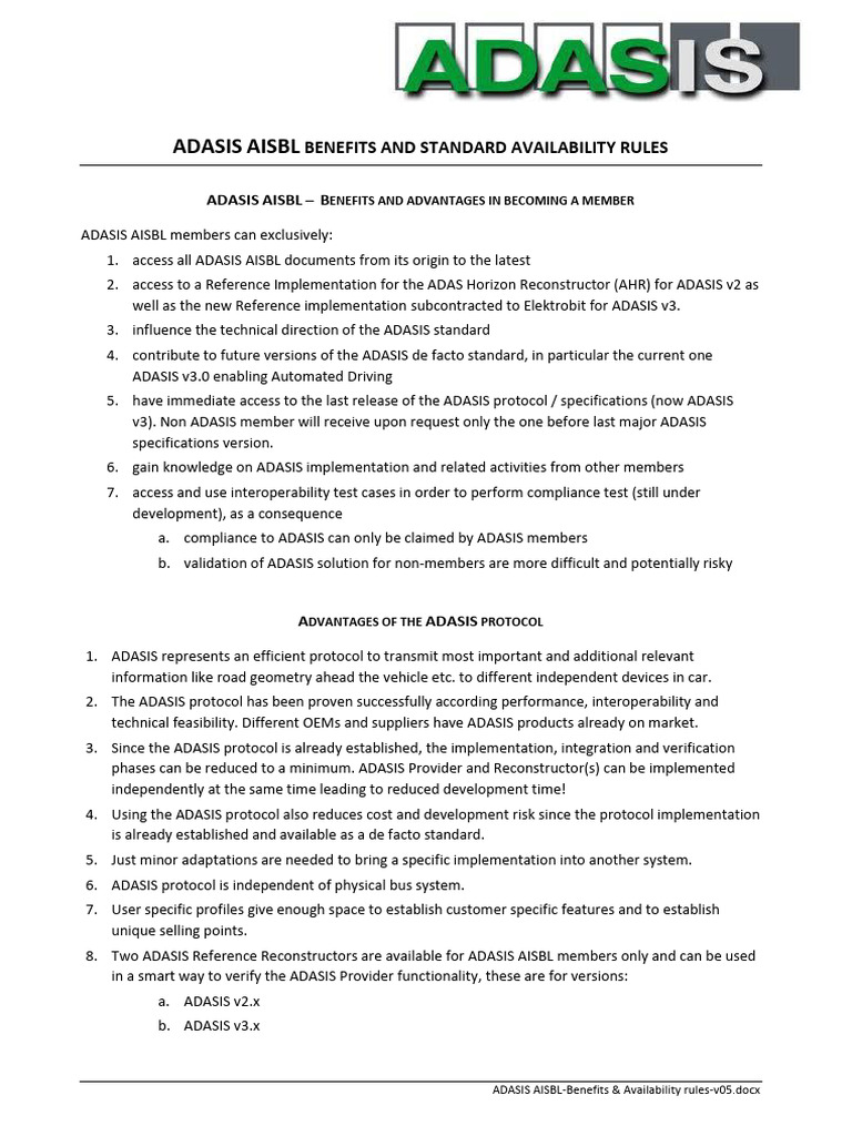 ADASIS AISBL-Benefits & Availability Rules-V05 | PDF | Business ...