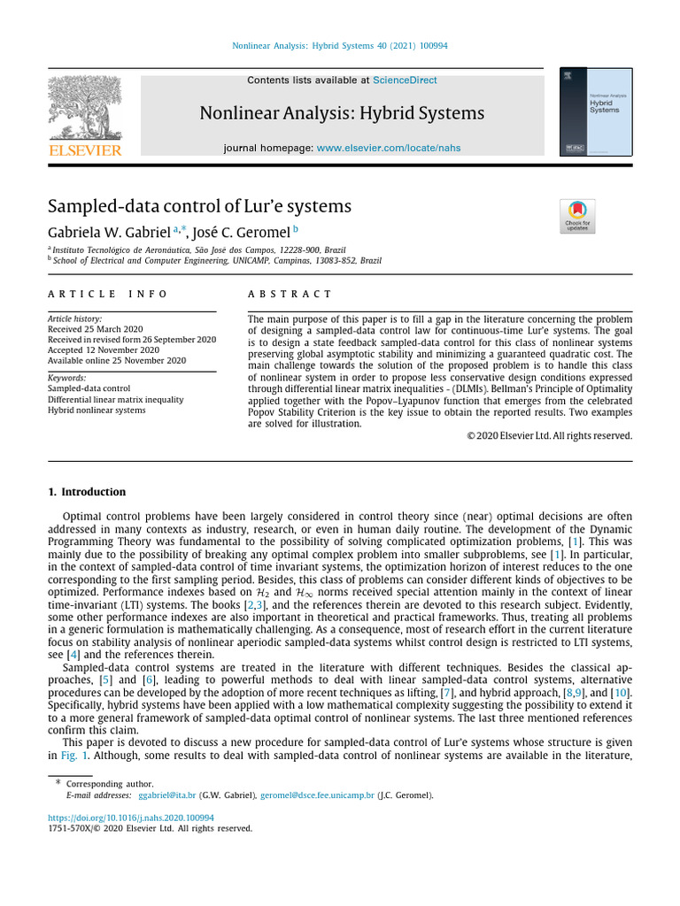 Sampled-Data Control of Lur'e Systems | PDF