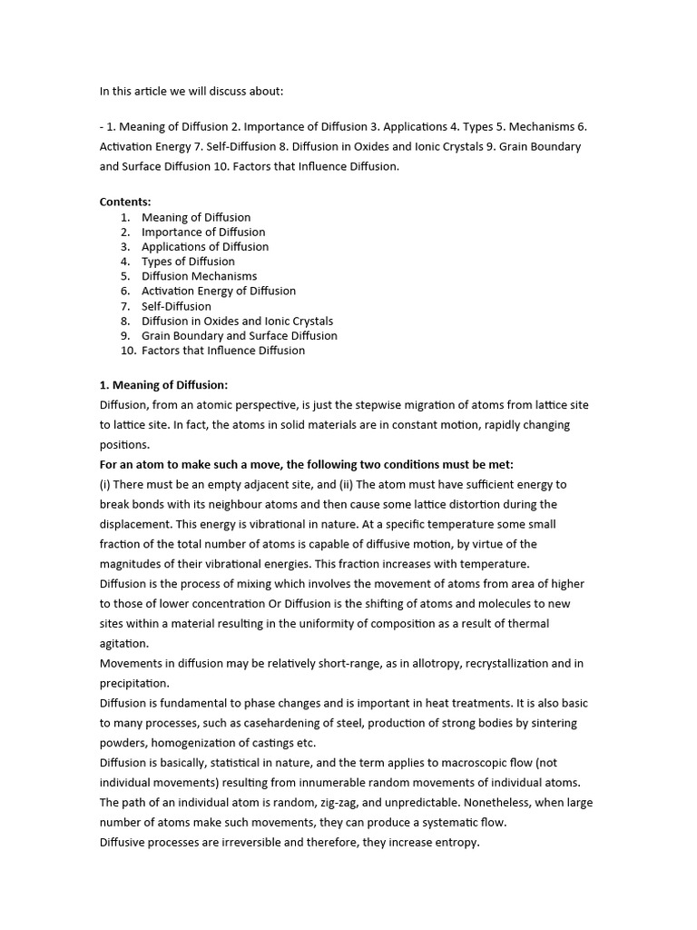 Atomic Diffusion | PDF | Diffusion | Crystallite