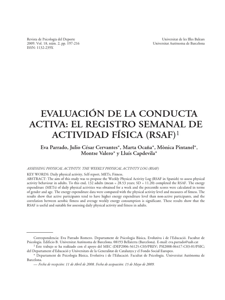 Evaluacion de La Conducta Activa El Regi | PDF | Estilo de vida sedentario | Índice de masa corporal