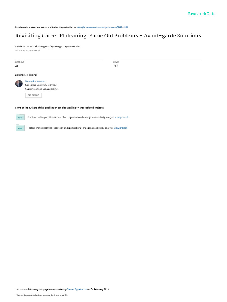 Revisiting Career Plateauing Same Old Problems - A | PDF