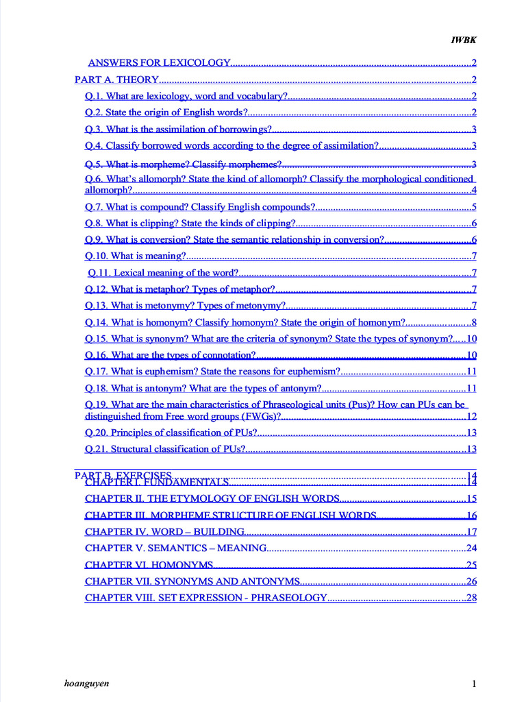 PDF Answer To Lexicology - Compress | PDF | Word | Morphology (Linguistics)
