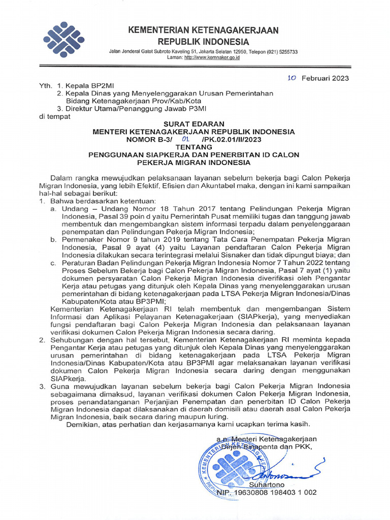 01.PK.02.01 - Surat Edaran Menteri | PDF