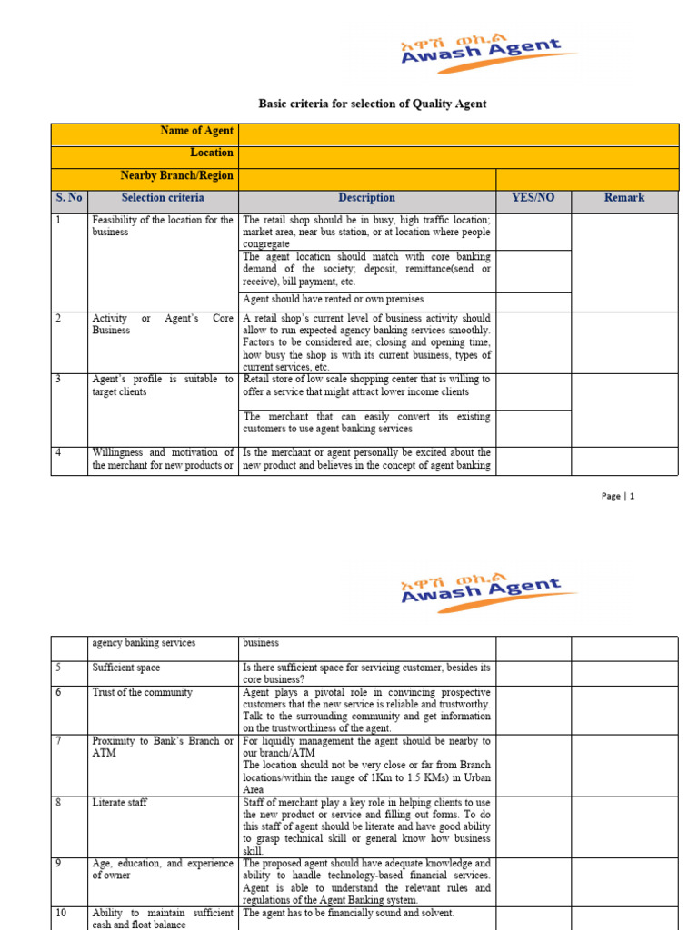 Agent Selection Criteria & Required | PDF
