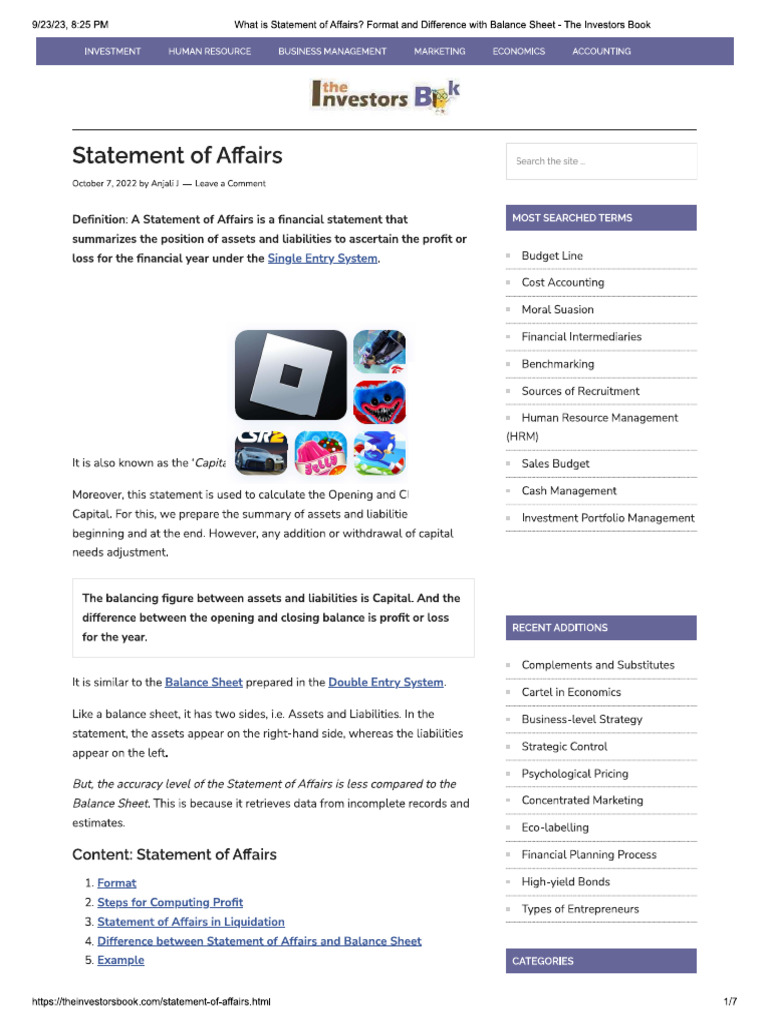 Statement of Affairs | PDF