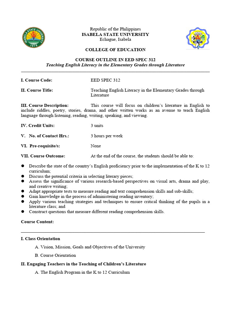 Course Outline in EED SPEC 312 1ST SEM 23 24 | PDF