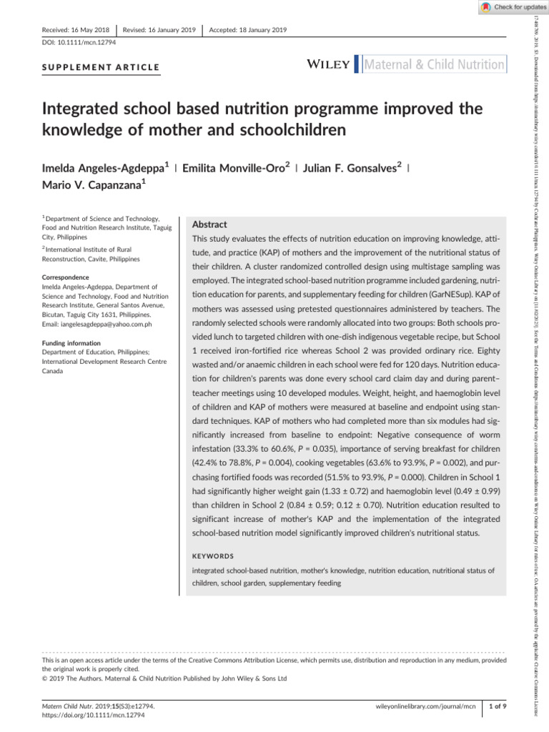 Maternal Child Nutrition - 2019 - Angeles Agdeppa - Integrated School ...