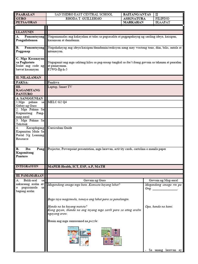 FIL2 Q4 Topic1 DLP Nagagamit Ang Mga Salitang Kilos | PDF