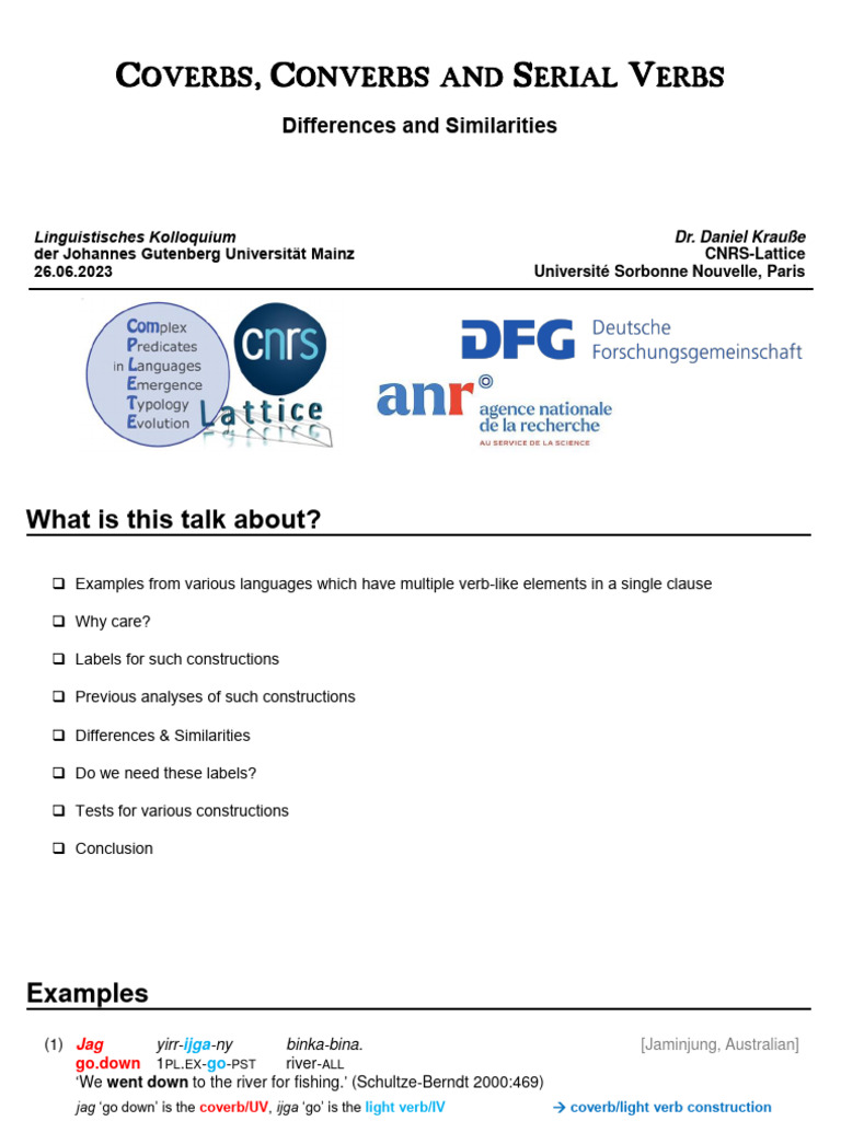 Coverbs, Converbs and Serial Verbs (Summarized) | PDF | Verb | Adjective