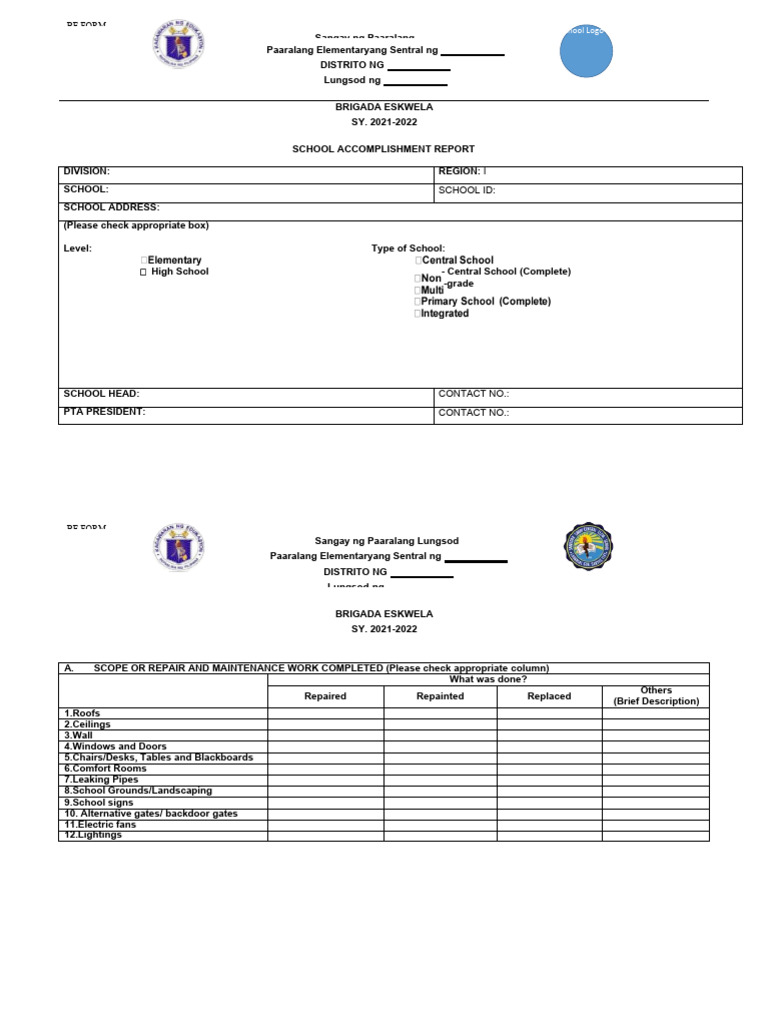 BS Form 7 School Accomplishment Report | Download Free PDF | Building ... BS Form 7 School Accomplishment Report | Download Free PDF | Building ...