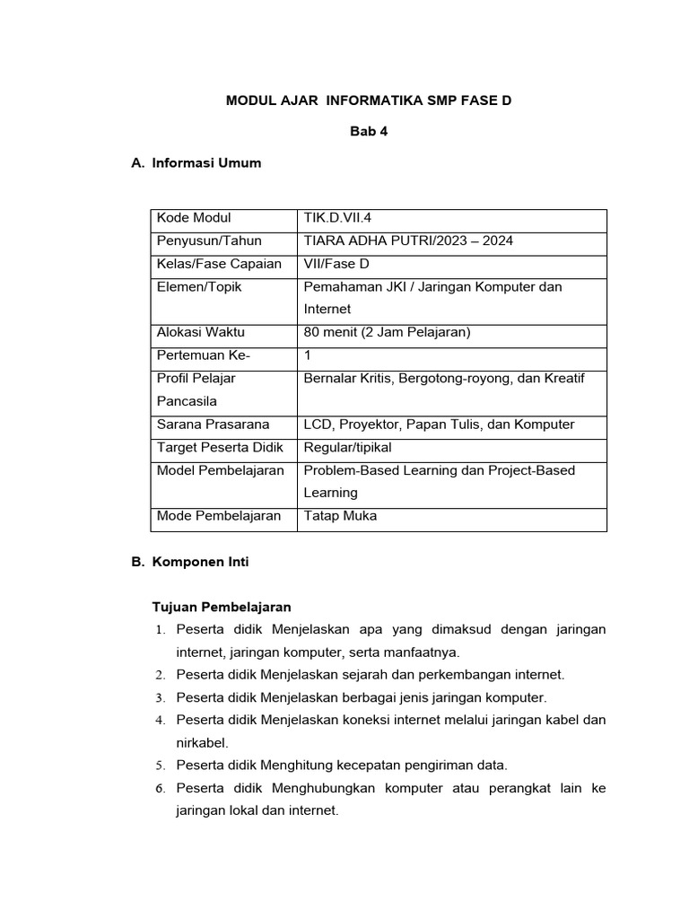 Modul Ajar Word Informatika Kelas 7 Semester II | PDF