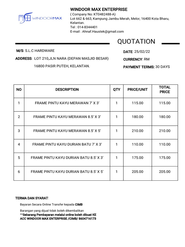 Contoh Quotation Bina Rumah PDF | PDF