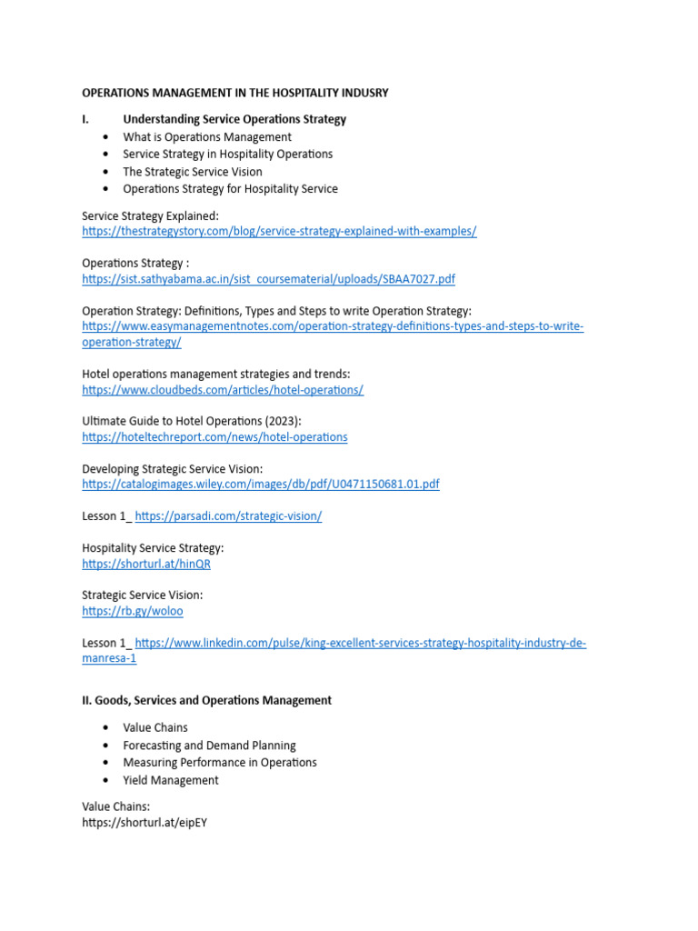 Lesson Plan Operations Management LESSON 1 To 3 | PDF | Operations ...