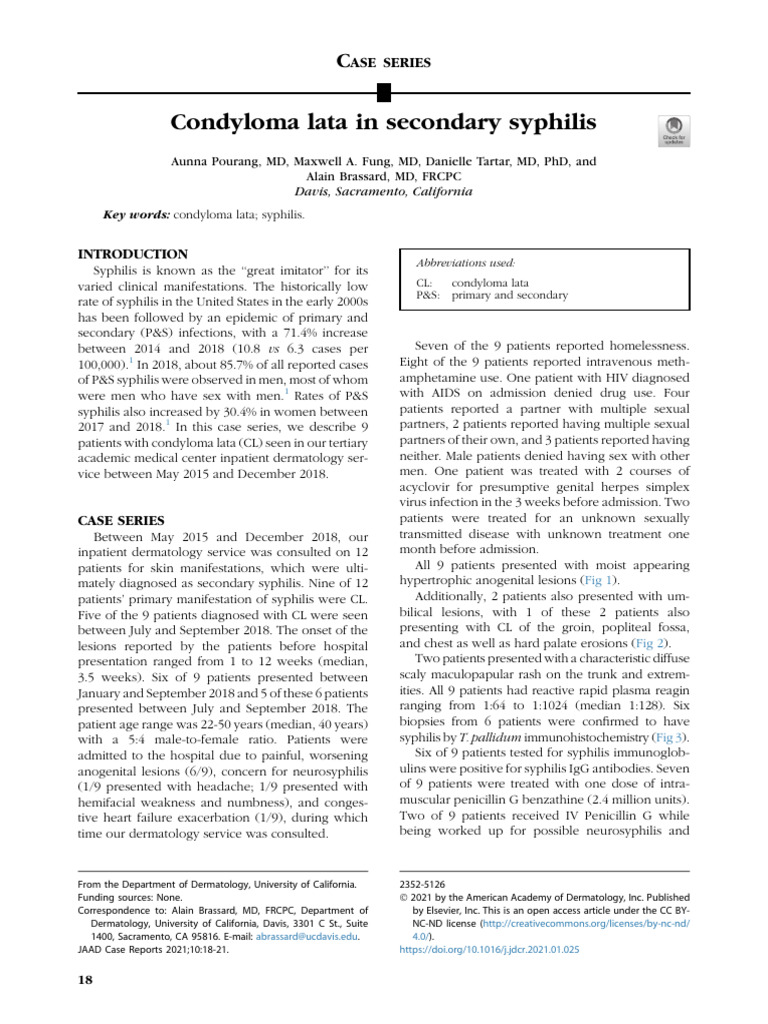 Condyloma Lata in Secondary Syphilis | PDF