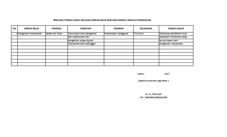 1.2.6.3 Bukti Tindak Lanjut THDP Keluhan Dan Umpan Balik | PDF