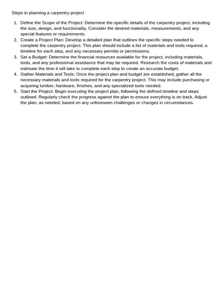 Carpentry Project Planning Steps | PDF