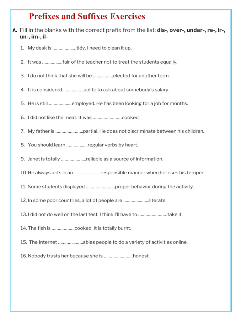 Prefixes and Suffixes Exercises with Answers pdf (1) | PDF