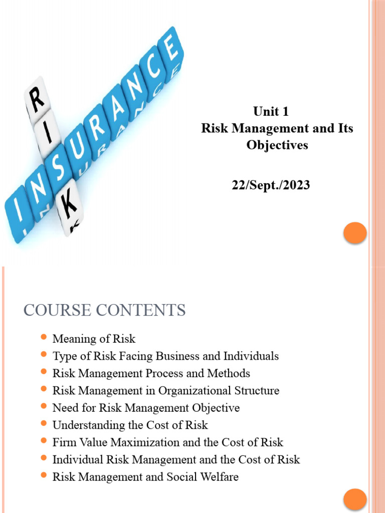 Unit 1 Risk Management and Its Objectives | PDF