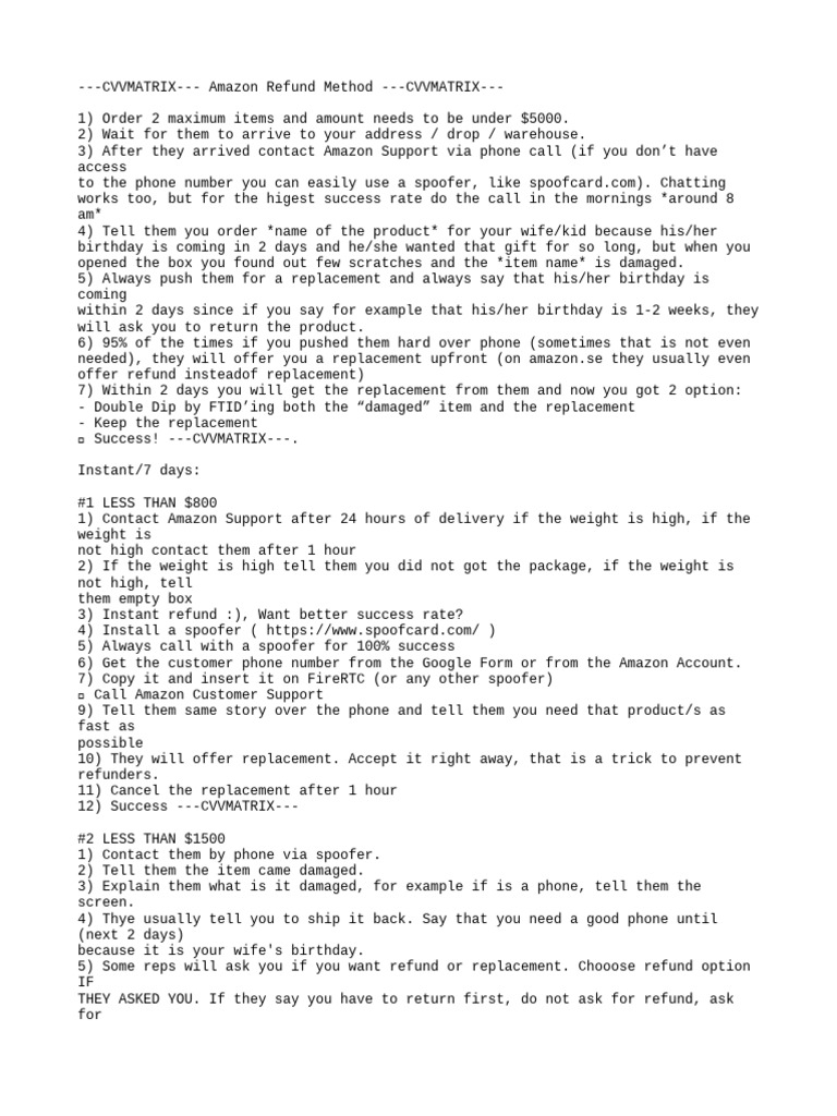 Amazon Refund Method Cvvmatrix Pdf