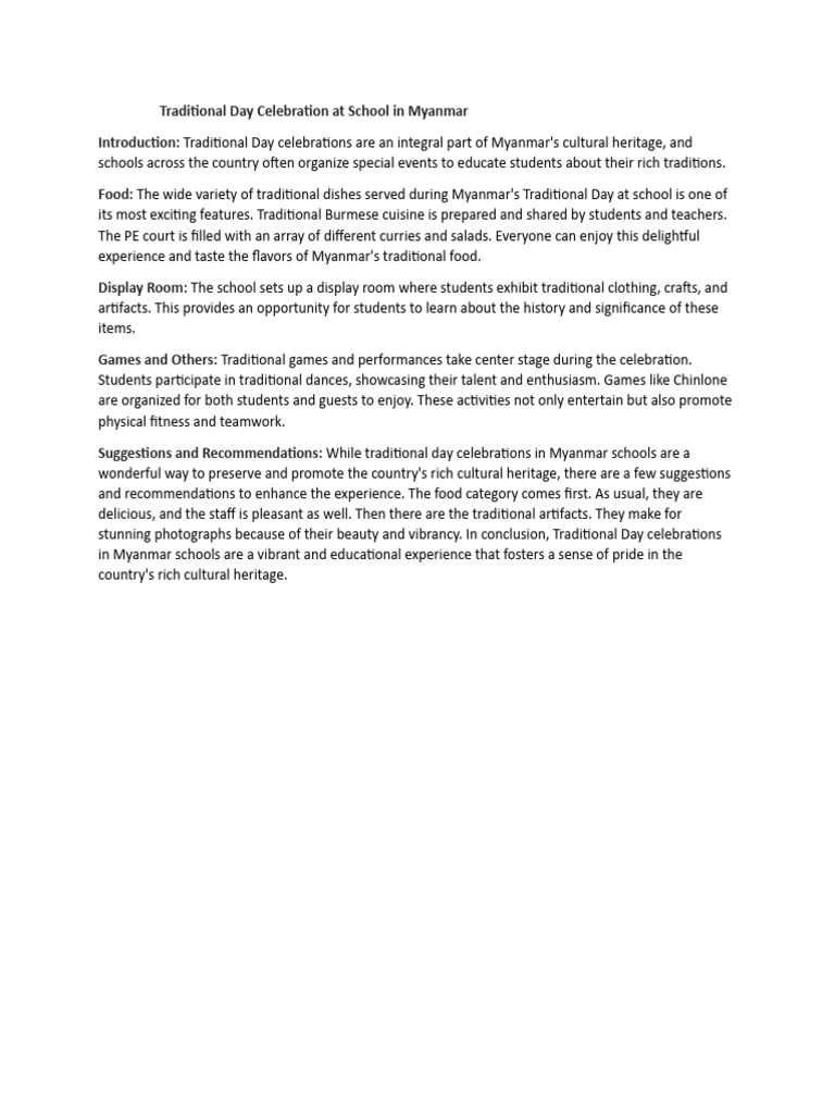 Traditional Day Celebration at School in Myanmar | PDF