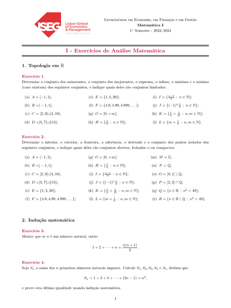 Exercicios Mat I LEFG 2023 2024 Sem 1 | PDF | Matriz (Matemática ...