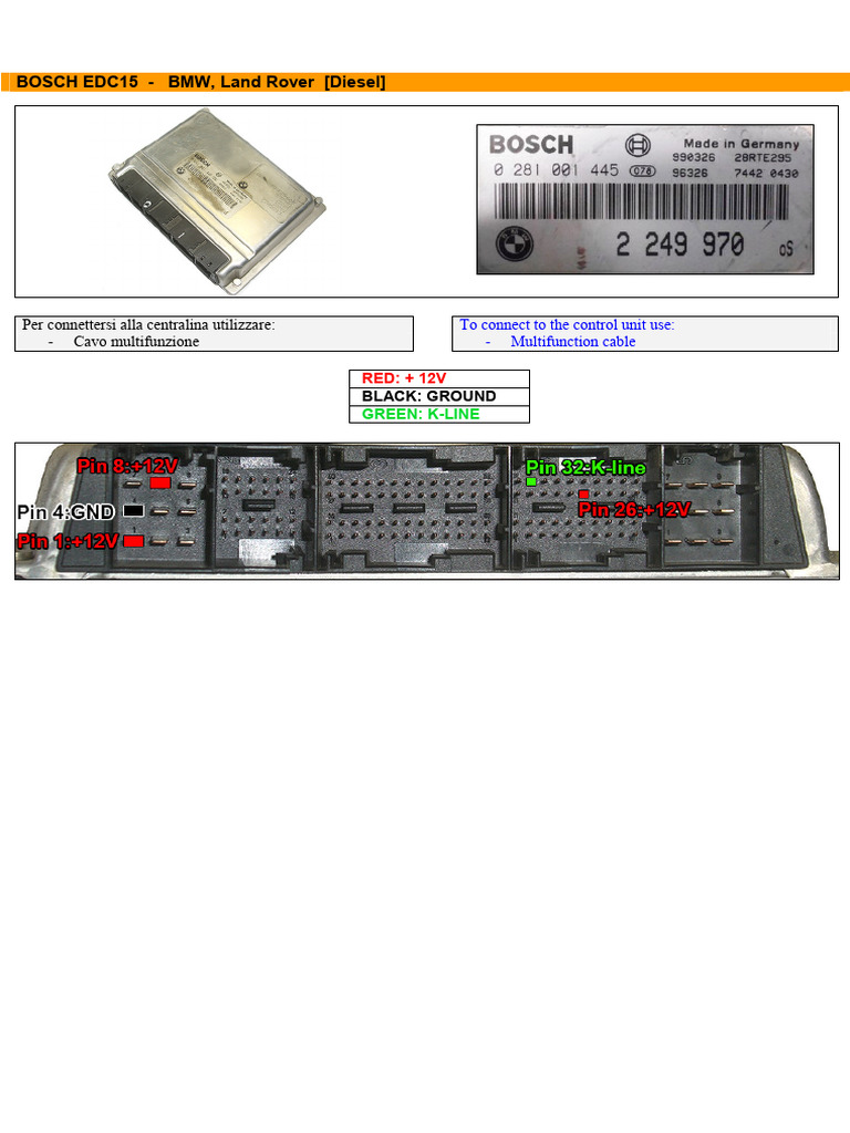 Pinout Bosch Edc15 BMW 320D E46 Land Rover | PDF