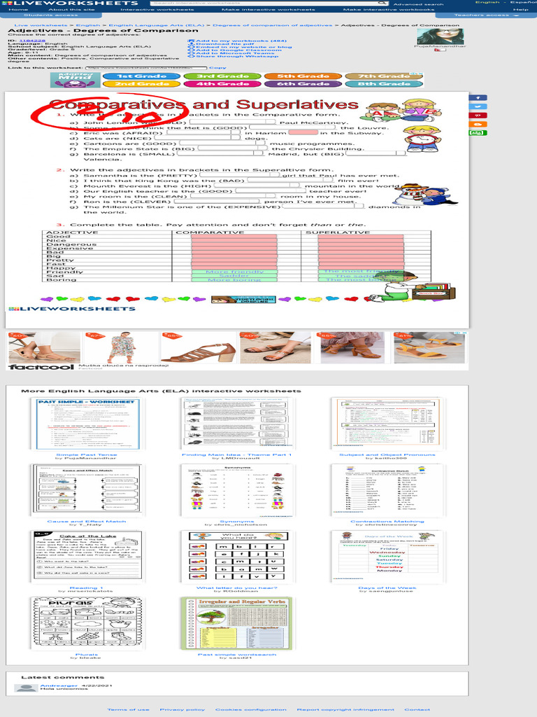 Adjectives - Degrees of Comparison Worksheet 2 | PDF