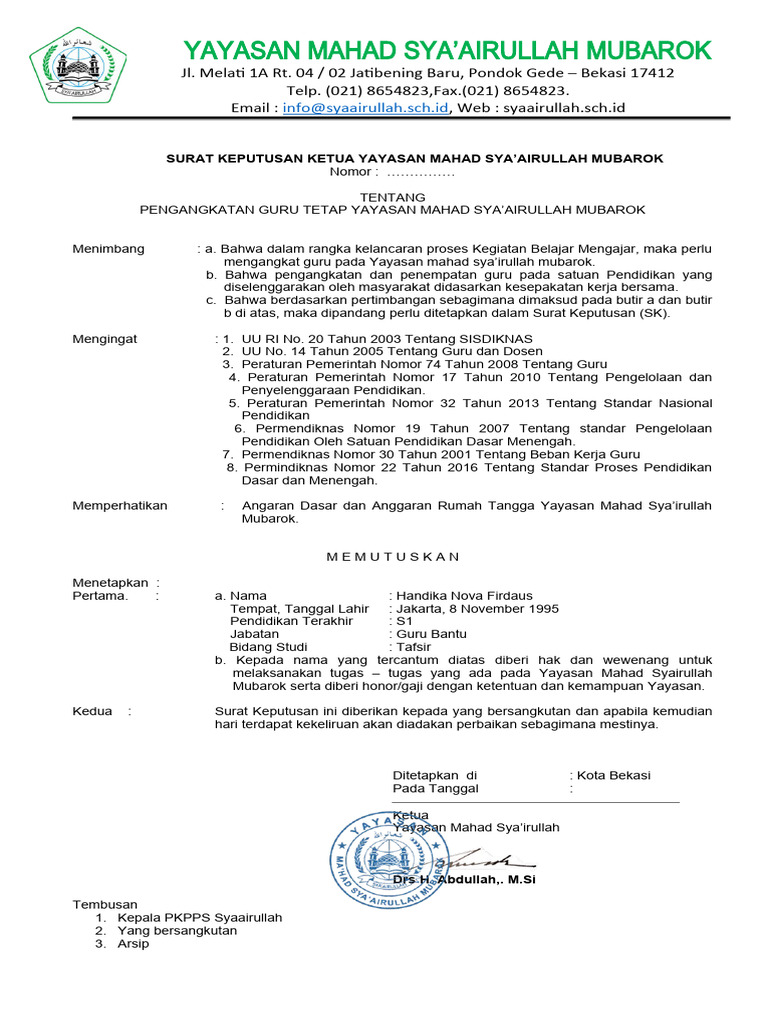 Yayasan Mahad Sya'Airullah Mubarok | PDF
