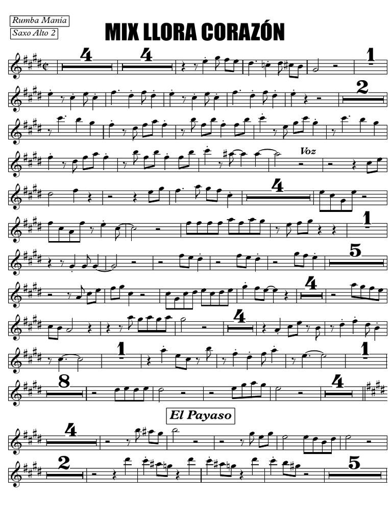 Mix Llora Corazón Saxo Alto 2 | PDF