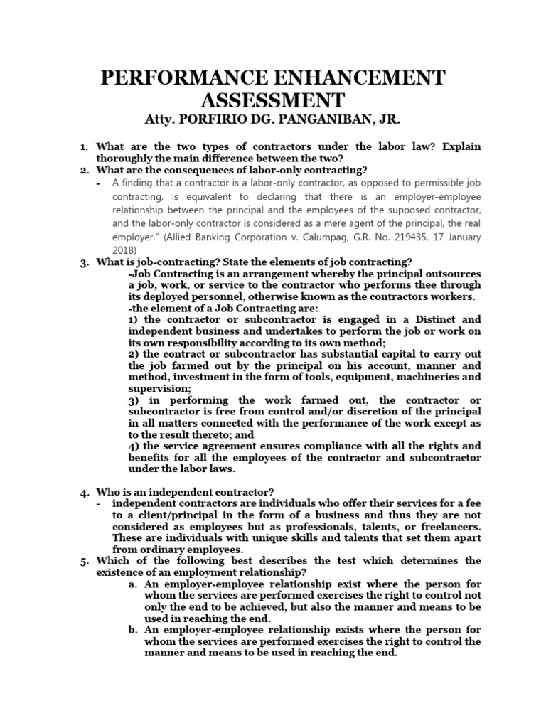 Performance Enhancement Assessment 2023 | PDF | Employment | Labour Law