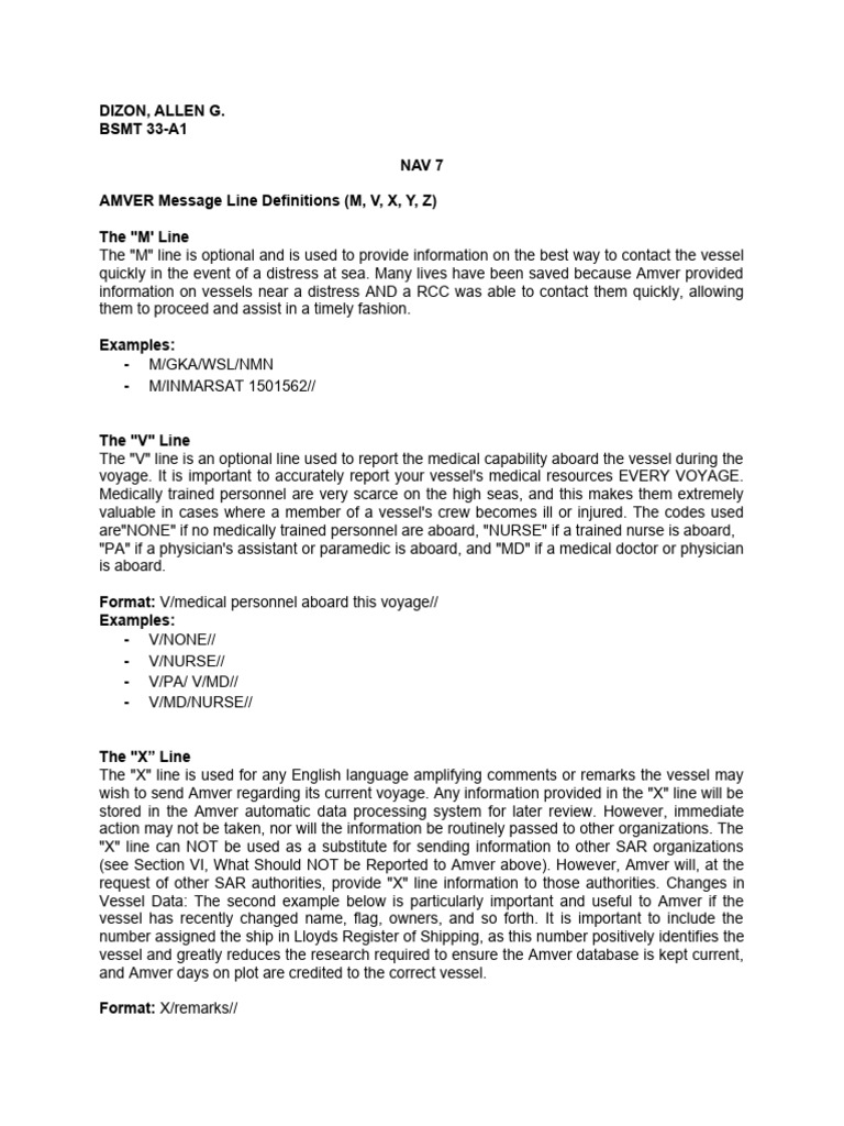 AMVER Message Line Definitions | PDF | Information | Computing