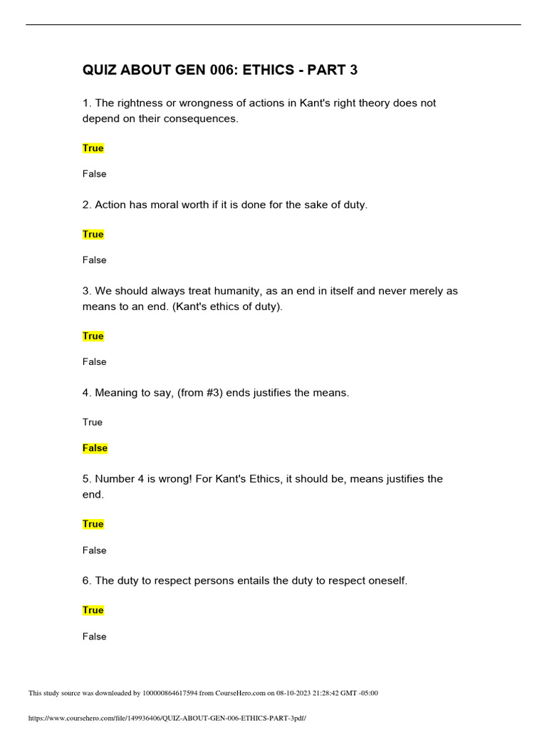Quiz About Gen 006 Ethics Part 3 PDF | PDF | Social Science