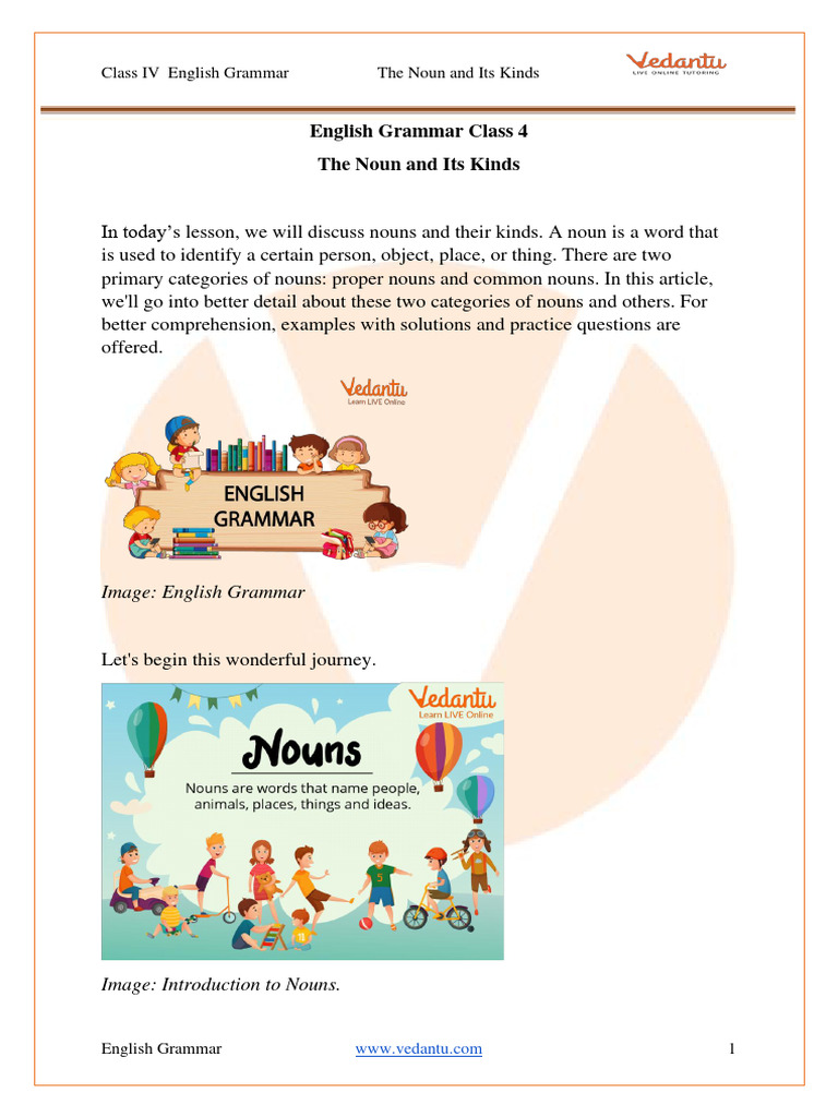 The Noun and its Kinds Class 4 CBSE English Grammar [PDF] | PDF
