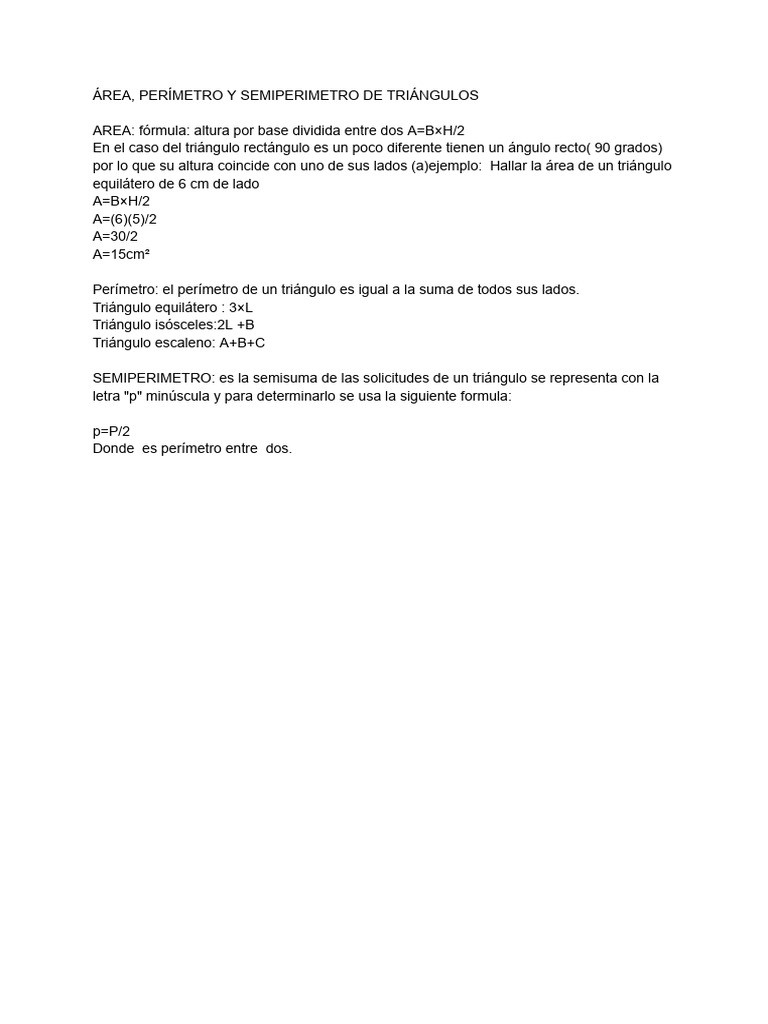 Área, Perímetro y Semiperimetro de Triángulos | PDF