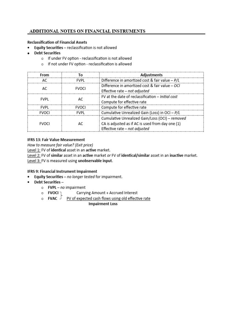 Additional Notes On Financial Instruments | PDF