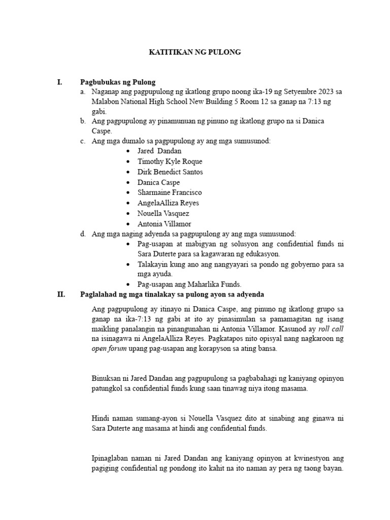 Katitikan NG Pulong | PDF