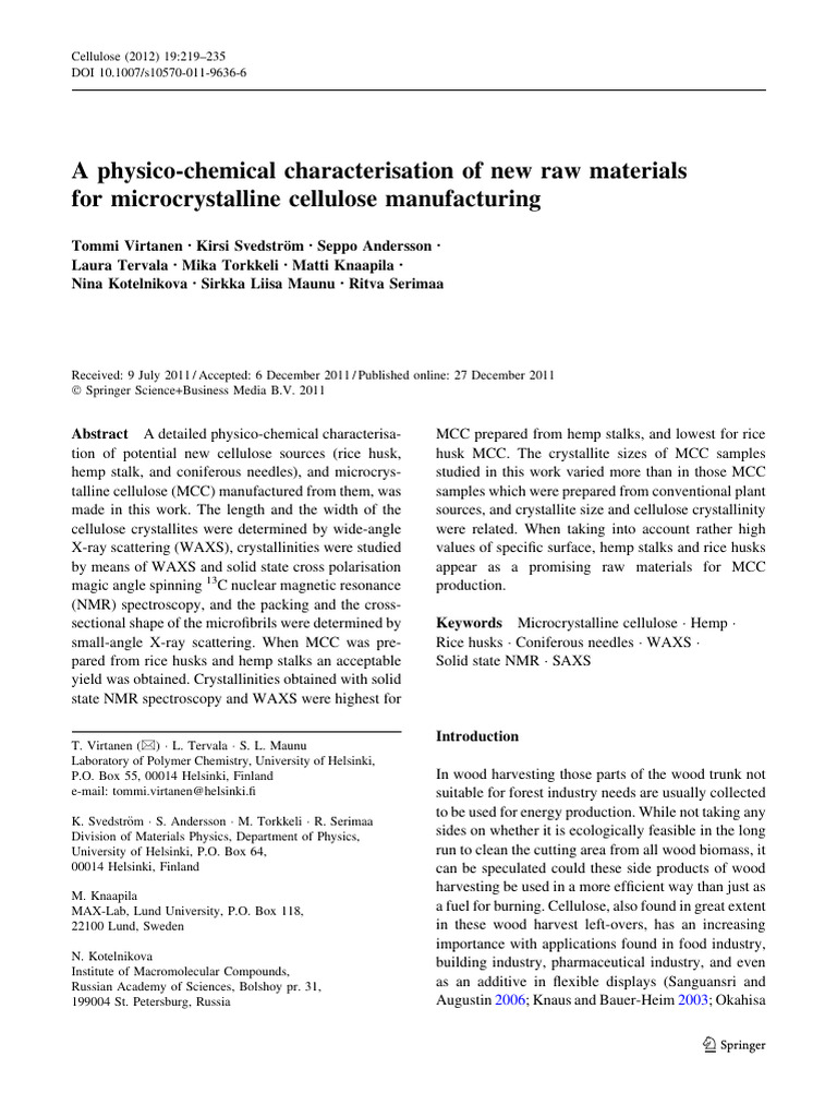 A Physico-Chemical Characterisation of New Raw Materials For ...