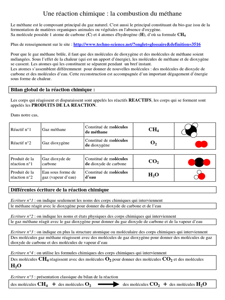 Combustion du méthane et réactifs | PDF | Molécules | Propane