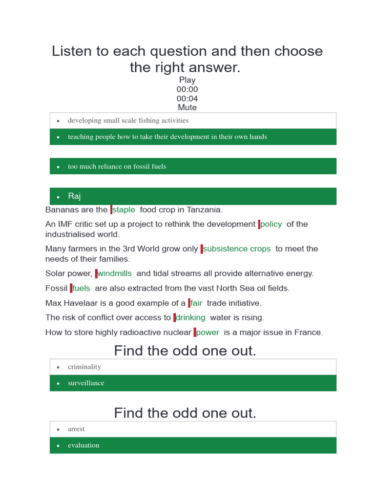 Listen To Each Question and Then Choose The Right Answer.: Developing ...