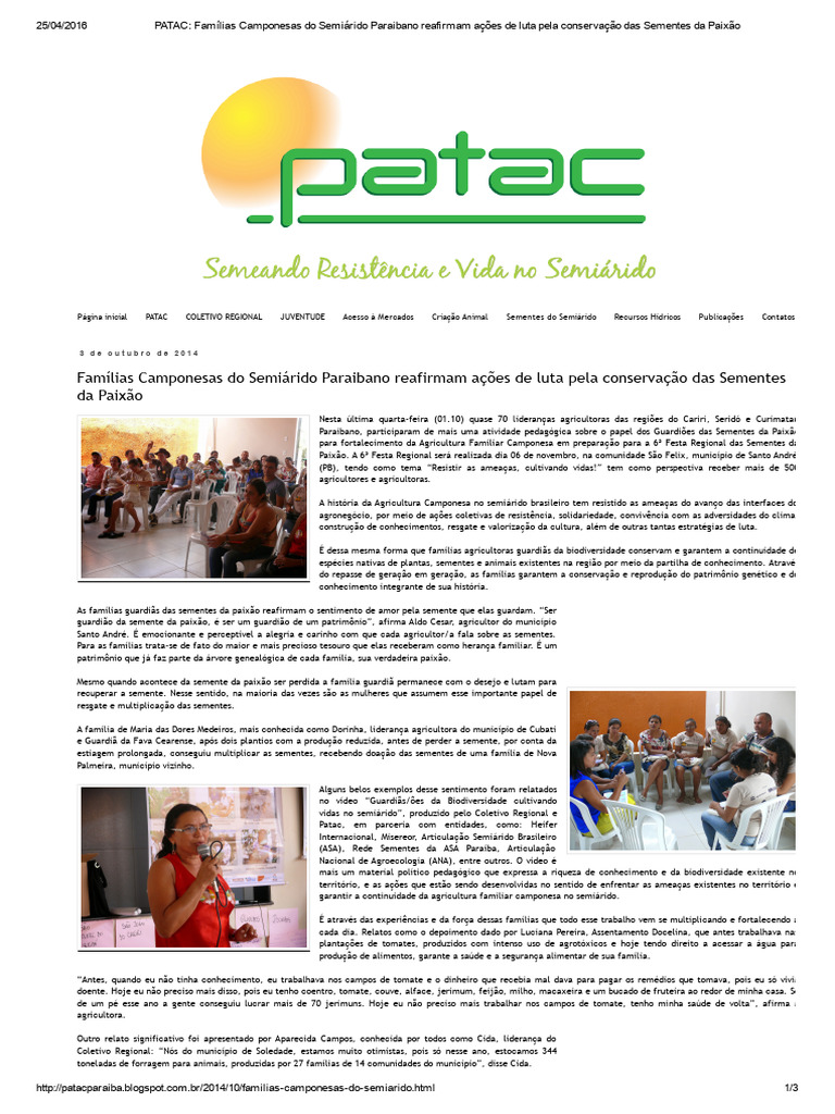 Famílias Camponesas Do Semiárido Paraibano Reafirmam Ações de Luta Pela ...