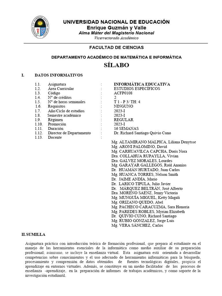 Sílabo Informática Educativa 2023-I | PDF | Moodle | Evaluación