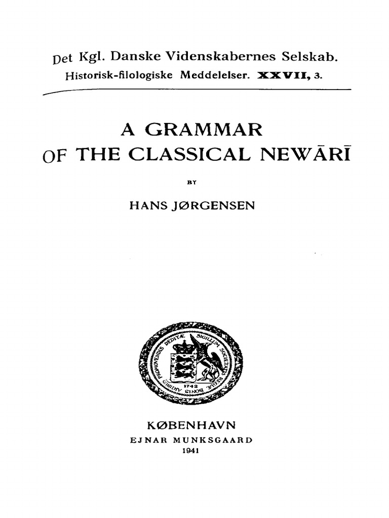 Grammar of The Classical Newari Hans Jor | PDF | Foreign Language Studies