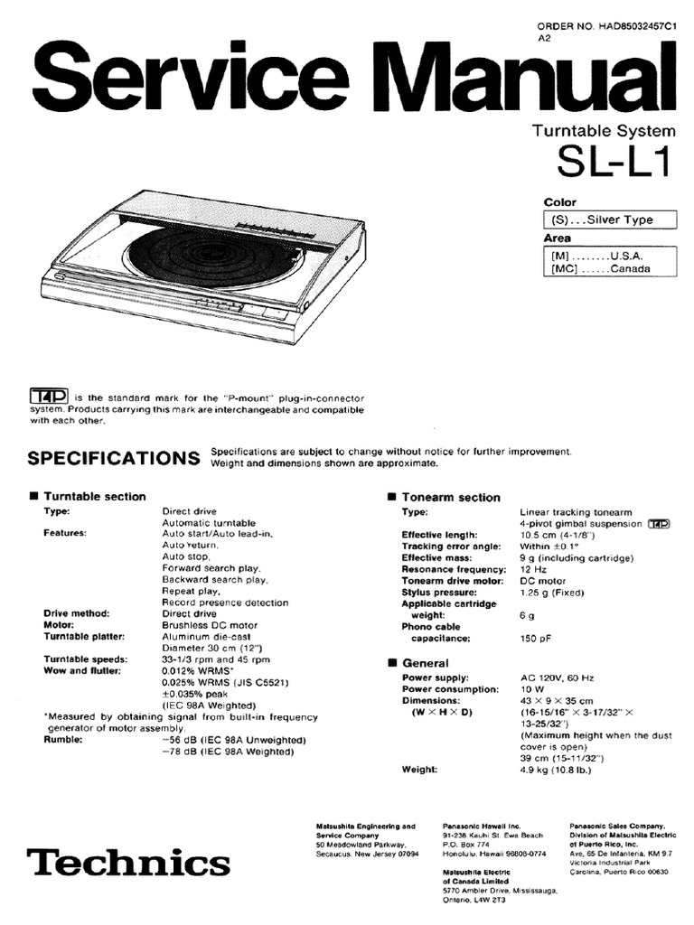 Technics SLL 1 Service Manual | PDF