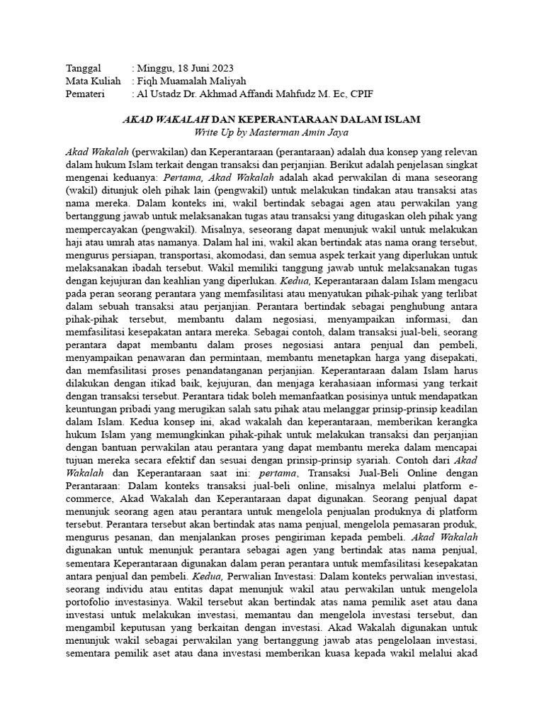 Write Up - Part 4 by Masterman - Akad Wakalah Dan Keperantaraan Dalam ...