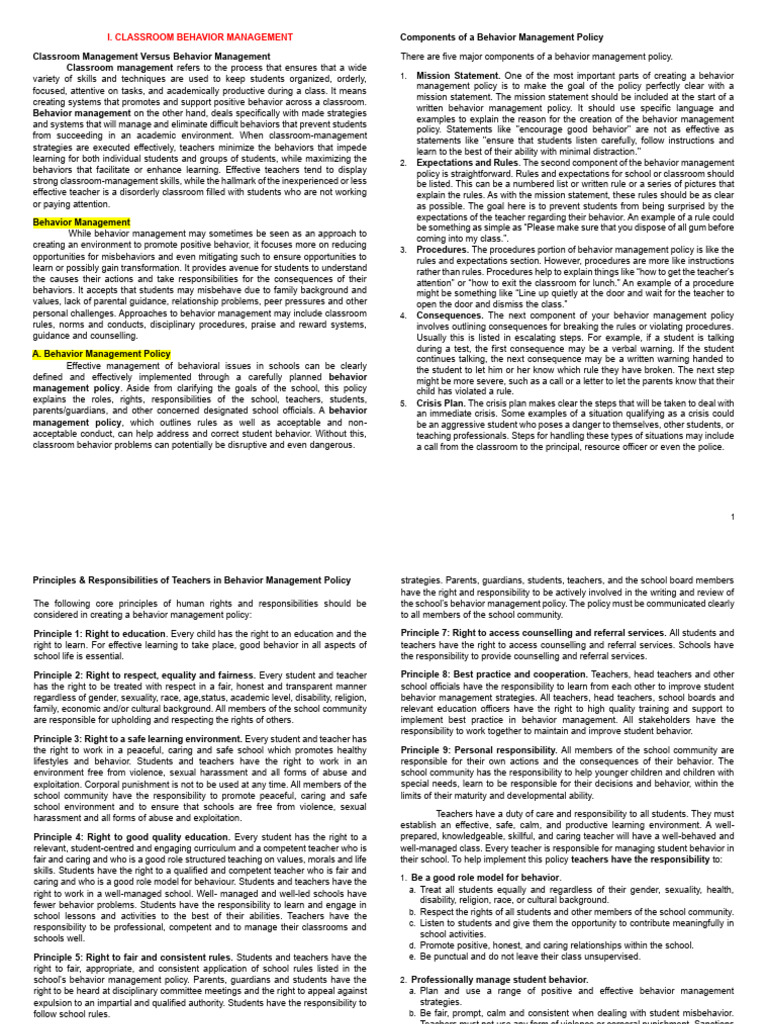 Module Management of Students Behavior and Wellnes | PDF | Classroom ...